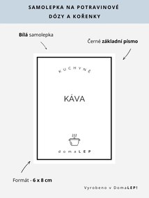 KÁVA – bílá samolepka na dózu, základní písmo, 6 × 8 cm | DomaLEP