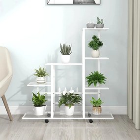 Stojan na květiny na kolečkách 94,5 x 25 x 92,5 cm bílý kov 336115