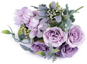 Umělé kytice růže, hortenzie - 5 fialová sv.