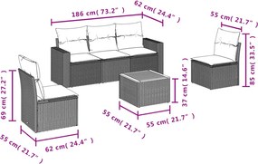 6dílná zahradní sedací souprava s poduškami šedá polyratan 3224065