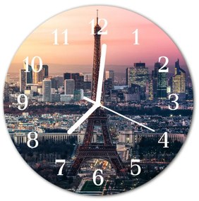 Skleněné hodiny kulaté Eiffelova věž v Paříži fi 30 cm
