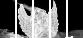 5-dílný obraz černobílý pečlivý andílek na nebi - 200x100 cm
