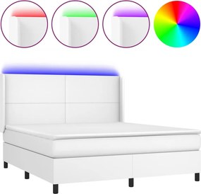 Box spring postel s matrací a LED bílá 180x200 cm umělá kůže 3139278