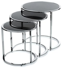 HowHomely | SADA 3x Konferenční stolek VANE chrom/černá | DD0056