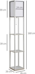 HOMCOM stojanová lampa na polici 26W x 26D x 160H cm 3 police 4 patra MDF bílá