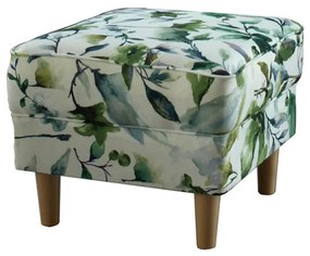 Relaxační křeslo ušák s taburetem ASTRID —  dřevo/látka, více barev Bílá-vzor zelené listí