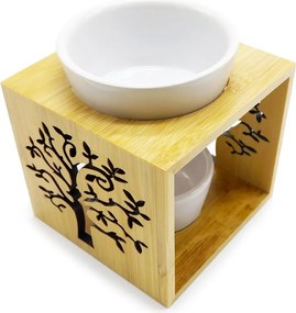 Klasická aromalampa Strom života – bílá, dřevo a porcelán, na vosky i oleje