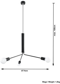 Černé závěsné svítidlo s kovovým stínidlem ø 74 cm Donato – Sollux