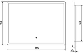 Mexen Navia podsvícené koupelnové zrcadlo 80 x 60 cm, LED 6000K, ventilátor - 9803-080-060-611-00