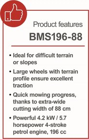 Scheppach BMS 196-88 - lištová sekačka na vysokou trávu s pojezdem