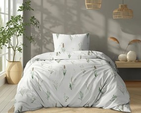 Detexpol Bavlněné povlečení 140x200 bílé s trávou a klasy kukuřice – 5771 A – Cotton Bloom