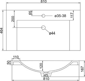 Mereo Mereo, Mailo, koupelnová skříňka s umyvadlem z litého mramoru 81 cm, bílá, dub, antracit, CN531M