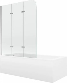 Mexen Cubik obdélníková vana 150 x 70 cm s krytem a tříkřídlou zástěnou 120 cm, transparentní, chrom