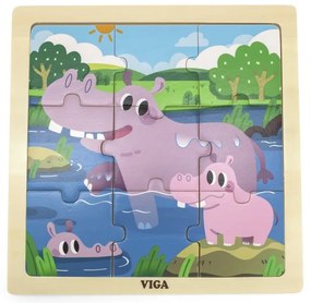 Viga Dřevěné puzzle Hroši 9 dílků