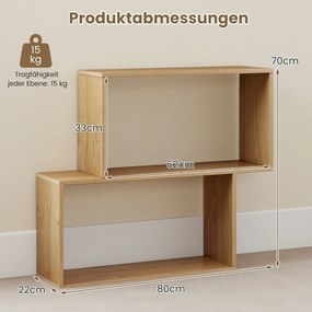 Costway 3 Tier Geometric Knihovna Volně stojící dřevěná police s 2 Přihrádky