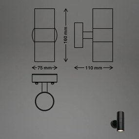 BRILO 3792025 Venkovní nástěnné svítidlo, IP54 voděodolné a prachotěsné, Up/Down, 16cm výška, černá - BRILO