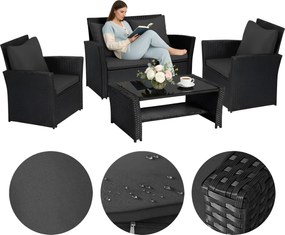 Velaco Ratanový zahradní nábytek Lagos, 4 osoby, černý
