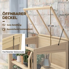 Outsunny dřevěný dvoustupňový skleník s dvojitými dveřmi a střešním oknem, odolný proti větru, přírodní, 103x61x103cm| Aosom