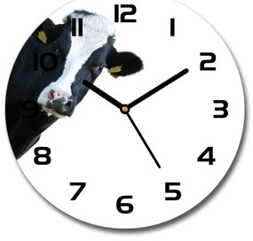 Wallmuralia Skleněné nástěnné hodiny kulaté Kráva fi 30 cm