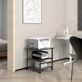 HOMCOM Stojan na tiskárnu a úložný vozík 3 úrovně s kolečky 50 x 50 x 52,5 cm Černý | Aosom