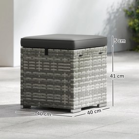 sada 2 ratanových taburetů Taburet s ratanovým vzhledem Úložný prostor Potah polštáře Nosnost 120 kg 40x40x41 cm Tmavě šedá barva