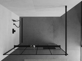Mexen Kioto+, sprchová zástěna s poličkou a držákem na ručníky 140 x 200 cm, 8mm sklo čiré sklo vzor černý, černý profil, 800-140-121-70-77