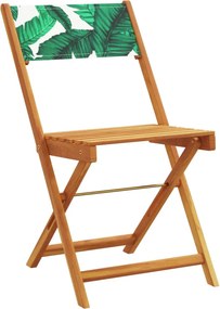 3dílný bistro set vzor listů textil a masivní dřevo 3281764