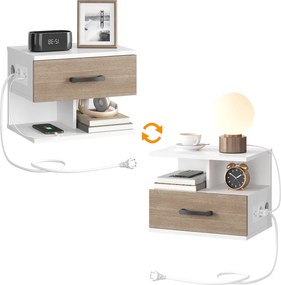 Závěsný noční stolek Verimi s nabíjecí stanicí 38 cm bílý/hnědý