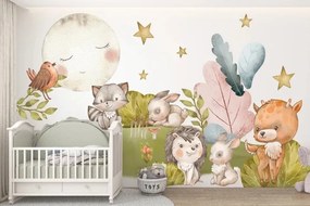 Nálepka na zeď pro děti roztomilá zvířátka na louce 150 x 300 cm
