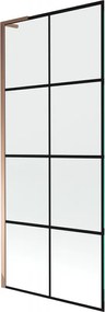 Mexen Next L, 1-křídlová vanová zástěna 80 x 150 cm, 6mm čiré sklo-černý vzor, ​​růžové zlato profil, 895-080-000-03-77-60