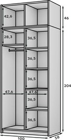 ADRK Furniture Bregma II s nástavcem Skříň s otočnými dveřmi ADRK-W-BREG-100-KB
