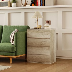 HOMCOM Skříňka se 4 zásuvkami, Moderní úložný kabinet pro ložnici s mechanismem měkkého zavírání – 60 x 40 x 80 cm, Přirodní dřevo
