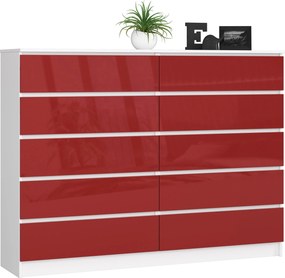 Komoda K160 10SZ bílá/červený lesk