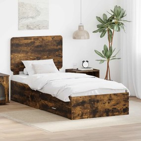 Rám postele s čelo Kouřový dub 90 x 190 cm Kompozitní dřevo 3412841