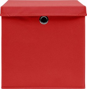 Úložné boxy s víky 4 ks červené 32 x 32 x 32 cm textil 288362