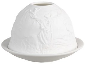 Bílý porcelánový svícen na čajovou svíčku jeleni Paollo - Ø 12 * 8 cm
