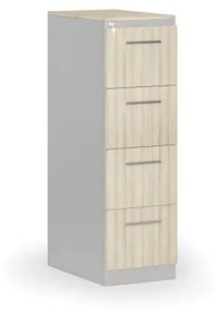 Kovová zásuvková kartotéka PRIMO s dřevěnými čely A4, 4 zásuvky, šedá/dub přírodní