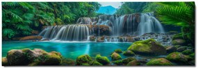 Obraz na plátně - Vodopády s mechovými kameny v džungli FeelHappy.cz Velikost obrazu: 120 x 40 cm
