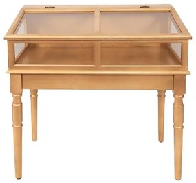 Dřevěný odkládací stolek s vitrínou