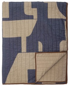 Bloomingville Prošívaný bavlněný přehoz Roosi Blue 150x130 cm, modrá barva, béžová barva, textil