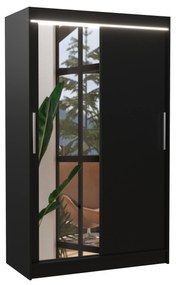 Posuvná skříň se zrcadlem BARIO 120 Hlavní barva: Černá, LED osvětlení: Ano