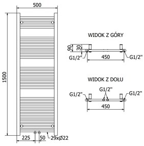 Mexen Mars, elektrické topné těleso 1500 x 500 mm, 600 W, černá, W110-1500-500-6600-70