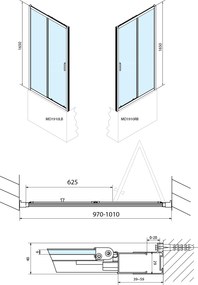 Polysan Deep Black sprchové dveře do niky 100 x 165 cm skládací černá čiré sklo MD1910B