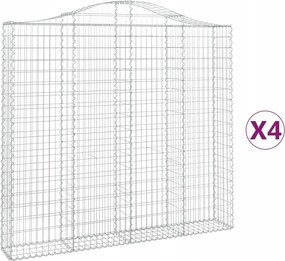 vidaXL Gabionové koše, 4 ks, 200 x 30 x 180/200 cm, galvanizované železo