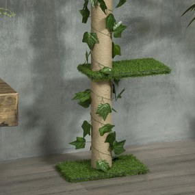Stropní škrabadlo PawHut 202-242 cm, výškově nastavitelný strom na lezení s ochranou proti převrácení, jutový strom na hraní v zelené a žluté barvě |…