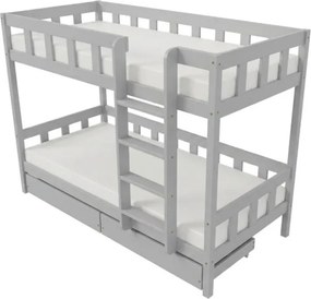 Benlemi Patrová postel PLOTTY s žebříkem 90x200 cm Zvolte barvu: Světle šedá, Zvolte šuplík: Dvojitý úložný šuplík, Zvolte stranu: Vpravo