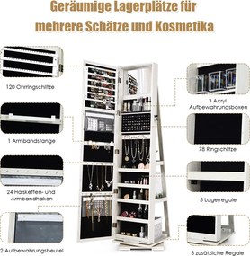 Costway Um 360° otočná šperkovnice 2 v 1 Skříňka na šperky – 39 × 39 × 161 cm