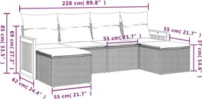 6dílná zahradní sedací souprava s polštáři černá polyratan 3227898