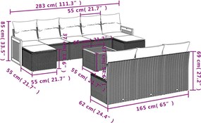 11dílná zahradní sedací souprava s poduškami šedá polyratan 3260478