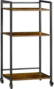 HOMCOM 3-tierový nastavitelný regálový vozík s kolečky pro kancelář, kuchyň, ložnici 50x35x100 cm Rustikální hnědá | Aosom